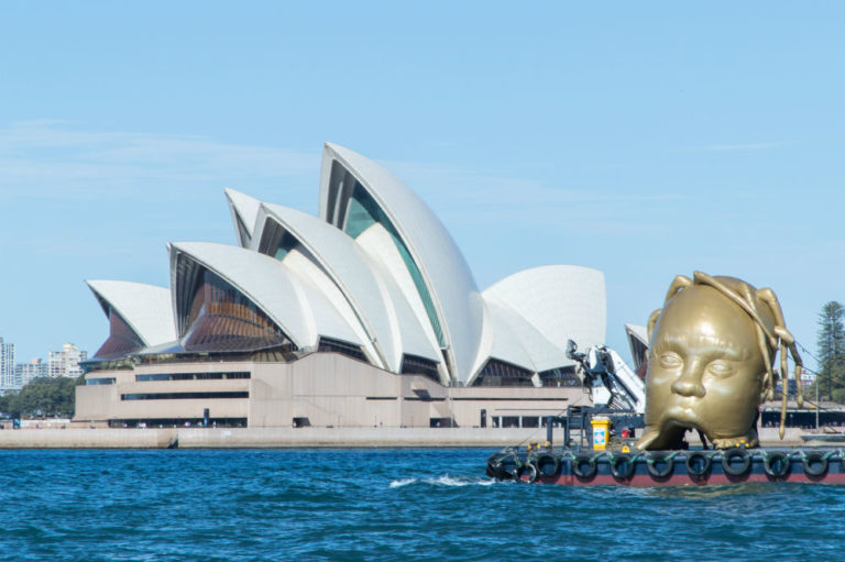 See The Giant Travis Scott 'Astroworld' Head Floating In Sydney Harbour ...